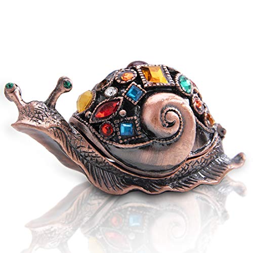 YU FENG Crystals Bejeweled Trinket Box Hand-Painted Brown Snail Animal Figurine Hinged Jewelry Box Collectible for Women