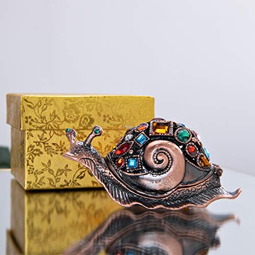 YU FENG Crystals Bejeweled Trinket Box Hand-Painted Brown Snail Animal Figurine Hinged Jewelry Box Collectible for Women