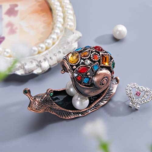 YU FENG Crystals Bejeweled Trinket Box Hand-Painted Brown Snail Animal Figurine Hinged Jewelry Box Collectible for Women