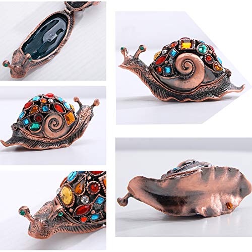 YU FENG Crystals Bejeweled Trinket Box Hand-Painted Brown Snail Animal Figurine Hinged Jewelry Box Collectible for Women