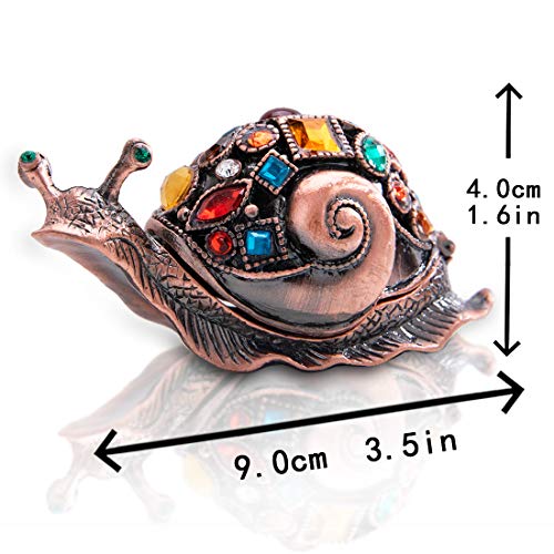 YU FENG Crystals Bejeweled Trinket Box Hand-Painted Brown Snail Animal Figurine Hinged Jewelry Box Collectible for Women