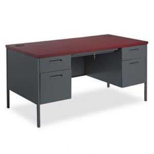 hon 60″ metro series classic double pedestal desk, in mahogany/charcoal (hp3262)