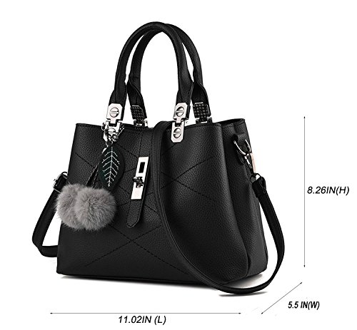 Mn&Sue Women Top Handle Satchel Leather Handbag Shoulder Bag Lady Tote Purse with Strap