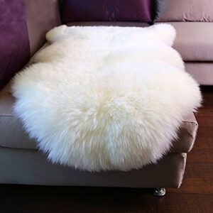 HEBE Faux Fur Rug Sheepskin Rug Runner 2'x4' Soft Sheepskin Fur Chair Couch Cover Milk White Sheepskin Area Throw Rug Runner for Bedroom Kids Nursery Living Room