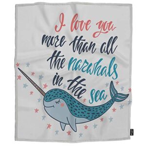 Mugod Inspirational Quote Throw Blanket I Love You More Than All The Narwhals in The Sea Decorative Soft Warm Cozy Flannel Plush Throws Blankets for Baby Toddler Dog Cat 30 X 40 Inch