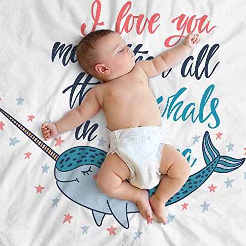 Mugod Inspirational Quote Throw Blanket I Love You More Than All The Narwhals in The Sea Decorative Soft Warm Cozy Flannel Plush Throws Blankets for Baby Toddler Dog Cat 30 X 40 Inch