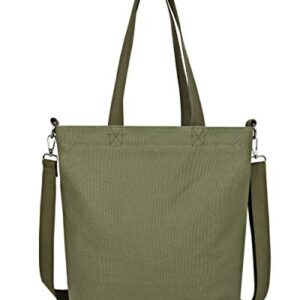 Iswee Canvas Tote Bag with Pockets Shoulder Bag Casual Top Handle Handbag Large Crossbody Bags for Women (Dark Green)