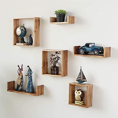 WELLAND 3 Cube Floating Shelves, Rustic Wall Display Shelf with Espresso Finish