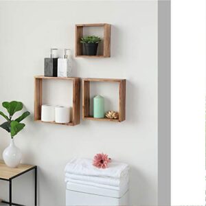 WELLAND 3 Cube Floating Shelves, Rustic Wall Display Shelf with Espresso Finish