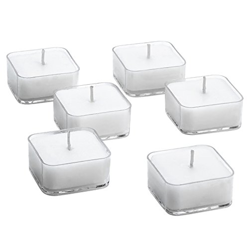 White Square Tealight Candles with Clear Cup - Set of 36 Unscented Tea Lights - 5 Hour Burn Time