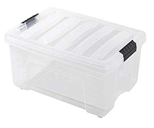 IRIS USA 100300 IRIS Stack and Pull Storage Box, 12.95 quarts, 11 x 16.5 x 6.5, 12, Clear/Black Buckle