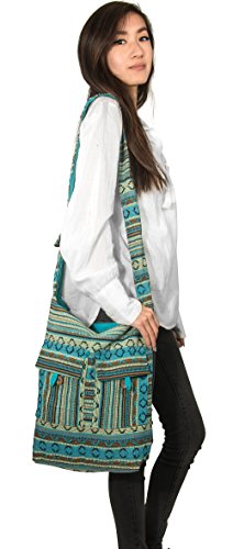 Tribe Azure Blue Aztec Canvas Large Hobo Cross body Shoulder Sling Slouch Casual Shopping Market Bag