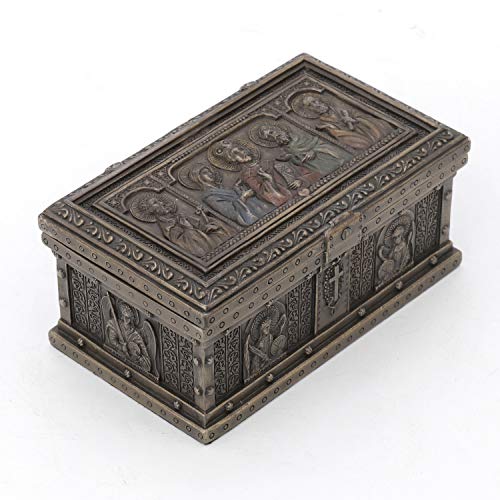 Cold Cast Bronze 4 7/8 Inch Jesus Christ Saint Peter St Paul Icon Relic Rosary Trinket Box