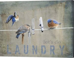 laundry day bluebirds by jai johnson canvas art wall picture, gallery wrap, 20 x 16 inches