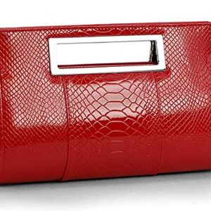 Arcly Classic Crocodile Pattern PU Leather Metal Grip Clutch Purse for Women Evening Party Tote Lady Handbag, Red, Large