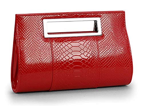 Arcly Classic Crocodile Pattern PU Leather Metal Grip Clutch Purse for Women Evening Party Tote Lady Handbag, Red, Large