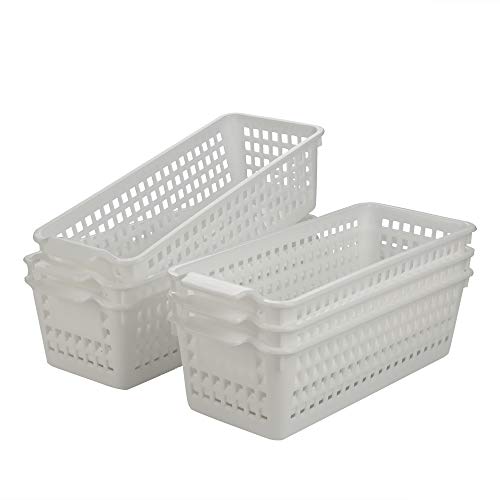 Fiazony 6-Pack Small Plastic Storage Baskets/Trays Organizer, White