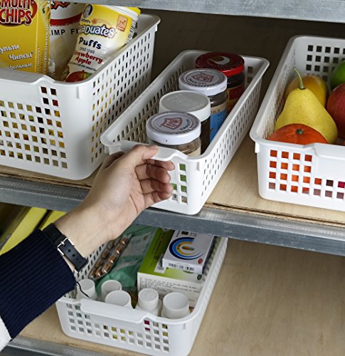 Fiazony 6-Pack Small Plastic Storage Baskets/Trays Organizer, White