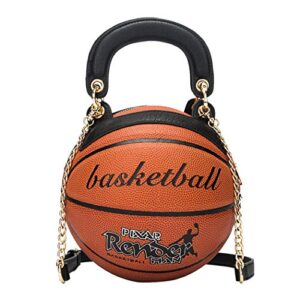 basketball shaped handbags purse tote round shoulder messenger cross body pu leather cute bag adjustable strap for women girls (brown)