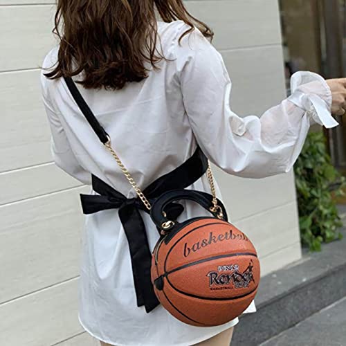 Basketball Shaped Handbags Purse Tote Round Shoulder Messenger Cross Body PU Leather Cute Bag Adjustable Strap for Women Girls (Brown)