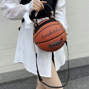 Basketball Shaped Handbags Purse Tote Round Shoulder Messenger Cross Body PU Leather Cute Bag Adjustable Strap for Women Girls (Brown)