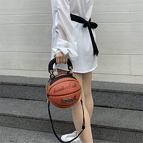 Basketball Shaped Handbags Purse Tote Round Shoulder Messenger Cross Body PU Leather Cute Bag Adjustable Strap for Women Girls (Brown)