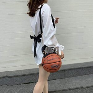 Basketball Shaped Handbags Purse Tote Round Shoulder Messenger Cross Body PU Leather Cute Bag Adjustable Strap for Women Girls (Brown)