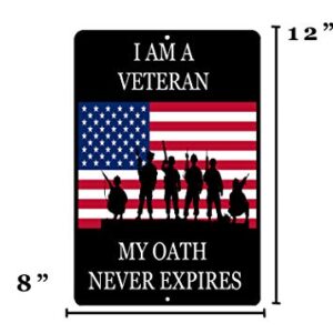 Rogue River Tactical USA Flag Veteran Oath Metal Tin Sign Wall Decor Man Cave Bar Military