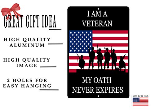 Rogue River Tactical USA Flag Veteran Oath Metal Tin Sign Wall Decor Man Cave Bar Military