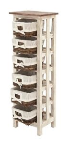 deco 79 wood 6 baskets and 2 doors storage unit, 16″ x 11″ x 50″, white