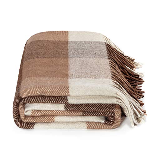 Farridoro Wool Fringe Throw Blanket 51inches with 67inches Decorative All Season Use Throw Blankets for Bed Sofa Couches Camping Chair Outdoor