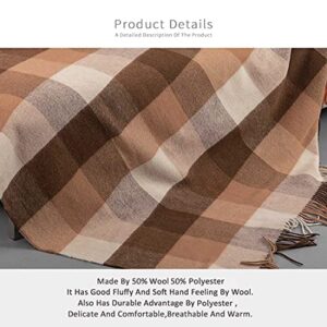 Farridoro Wool Fringe Throw Blanket 51inches with 67inches Decorative All Season Use Throw Blankets for Bed Sofa Couches Camping Chair Outdoor