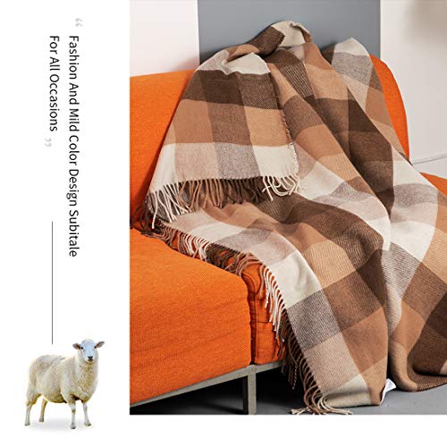 Farridoro Wool Fringe Throw Blanket 51inches with 67inches Decorative All Season Use Throw Blankets for Bed Sofa Couches Camping Chair Outdoor