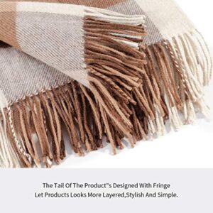 Farridoro Wool Fringe Throw Blanket 51inches with 67inches Decorative All Season Use Throw Blankets for Bed Sofa Couches Camping Chair Outdoor