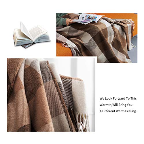 Farridoro Wool Fringe Throw Blanket 51inches with 67inches Decorative All Season Use Throw Blankets for Bed Sofa Couches Camping Chair Outdoor