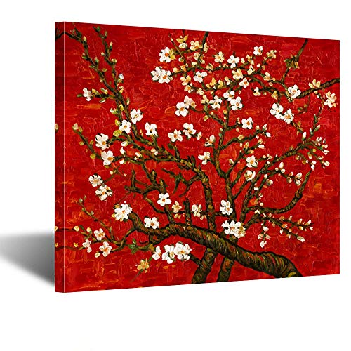 Kreative Arts Canvas Prints Giclee Artwork for Wall Decor Classic Van Gogh Artwork Oil Paintings Reproduction Almond Blossom Canvas Picture Photo Prints on Canvas Art for Wall (Red)