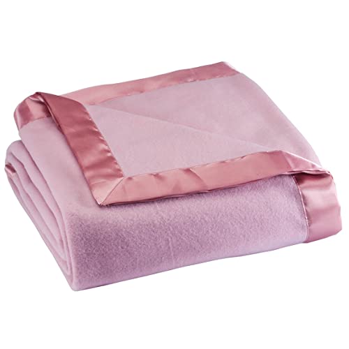 OakRidge Satin Fleece Blanket, Full/Queen, Twin or King Size – 100% Polyester Lightweight Fabric, Rose