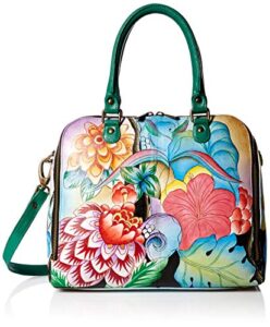 anuschka anna hand painted leather women’s organizer satchel, whimsical garden