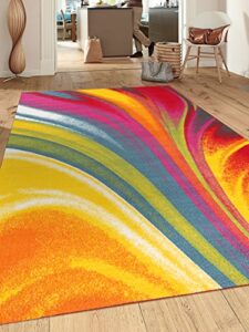 modern contemporary waves non-slip (non-skid) area rug 5 x 7 (5′ 3″ x 7′ 3″) multi