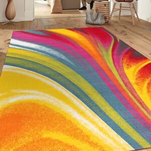 Modern Contemporary Waves Non-Slip (Non-Skid) Area Rug 5 X 7 (5' 3" X 7' 3") Multi