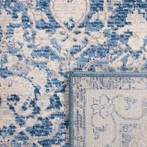 SAFAVIEH Brentwood Collection 2' x 14' Navy / Cream BNT896N Floral Distressed Non-Shedding Living Room Bedroom Runner Rug