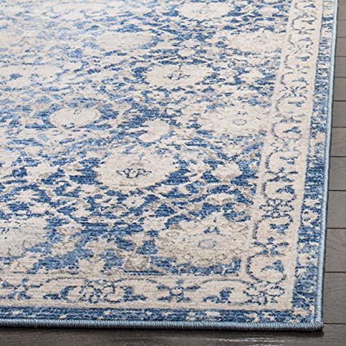 SAFAVIEH Brentwood Collection 2' x 14' Navy / Cream BNT896N Floral Distressed Non-Shedding Living Room Bedroom Runner Rug