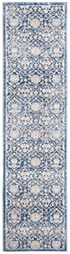 SAFAVIEH Brentwood Collection 2' x 14' Navy / Cream BNT896N Floral Distressed Non-Shedding Living Room Bedroom Runner Rug