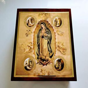 Vela para Bautizo con Caja de Madera con 12 Organzas de Recuerdos con Rosarios Biblia en Espanol