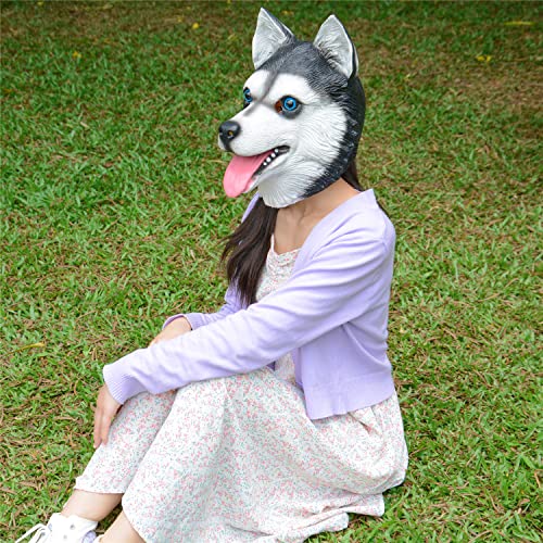 FantasyParty Novelty Halloween Costume Party Full Head Latex Dog Head Mask （Husky）