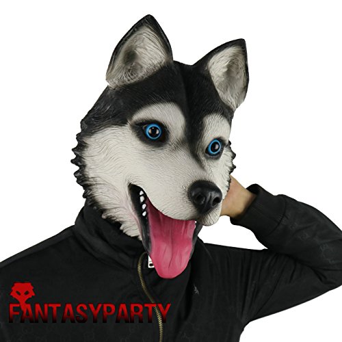 FantasyParty Novelty Halloween Costume Party Full Head Latex Dog Head Mask （Husky）