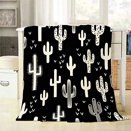 Mugod Western Cactus Throw Blanket Black and White Seamless Repeat Fun Western Cactus Decorative Soft Warm Cozy Flannel Plush Throws Blankets for Baby Toddler Dog Cat 30 X 40 Inch