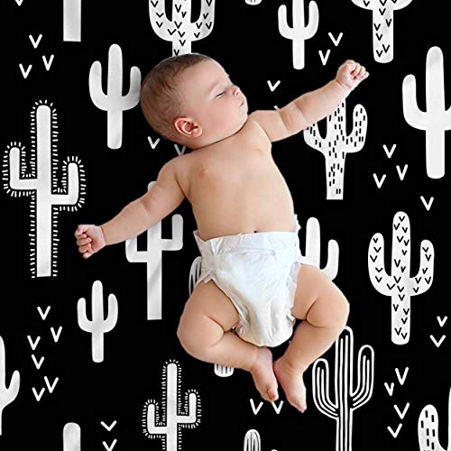 Mugod Western Cactus Throw Blanket Black and White Seamless Repeat Fun Western Cactus Decorative Soft Warm Cozy Flannel Plush Throws Blankets for Baby Toddler Dog Cat 30 X 40 Inch