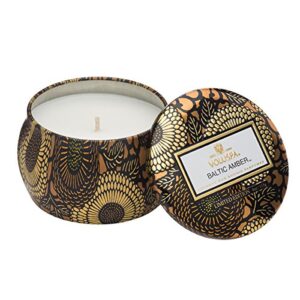 voluspa baltic amber candle | mini tin | 4 oz. | 25 hour burn time | vegan | coconut wax and natural wicks for a cleaner burn