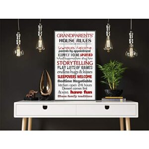 Calien Grandparents House Rules Gifts for Grandma and Grandpa Decorative Wall Art Sign Plaque 13.5 x 8 Inch